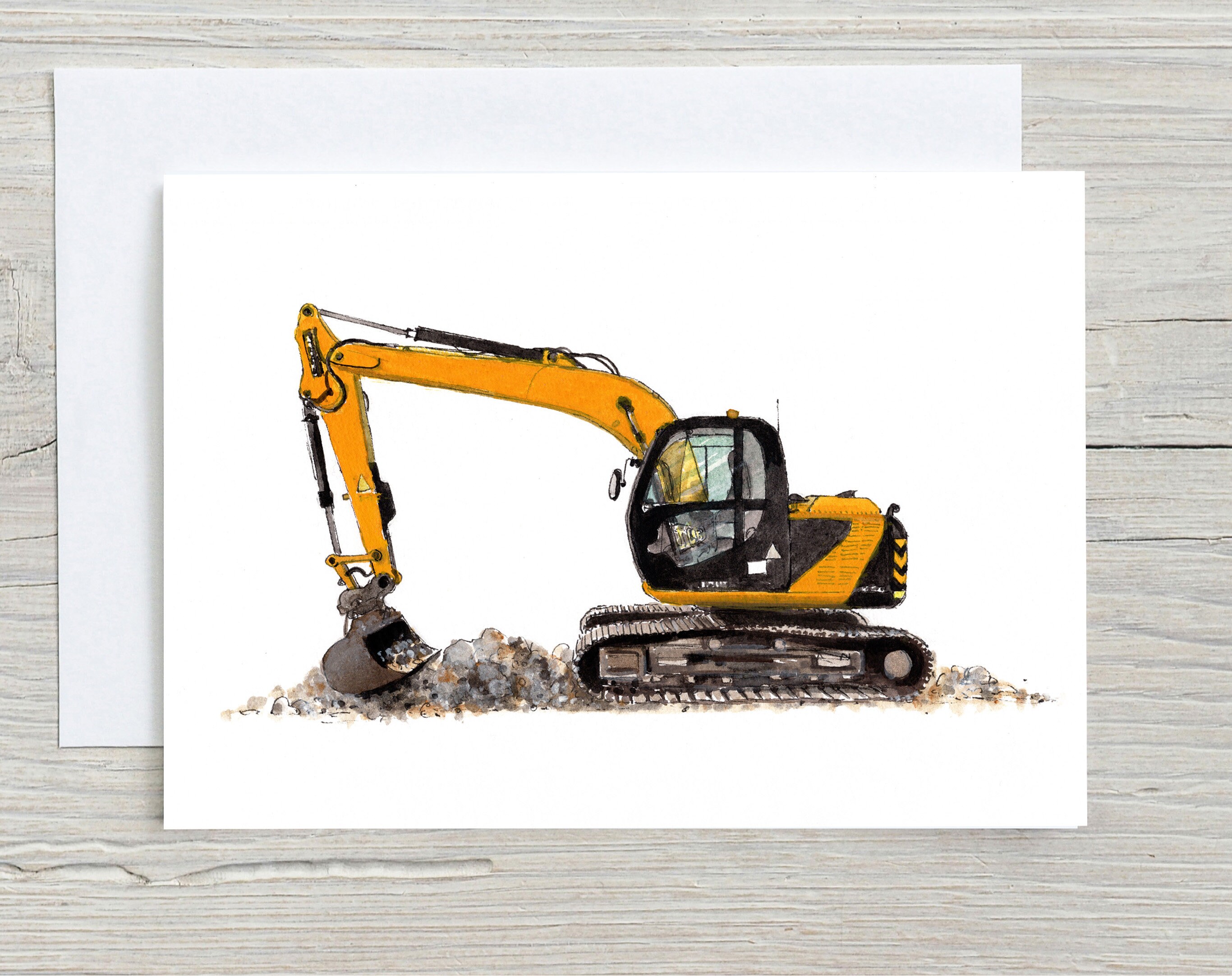 Yellow Digger Card, Yellow Excavator Card, Digger Card, Yellow Digger ...