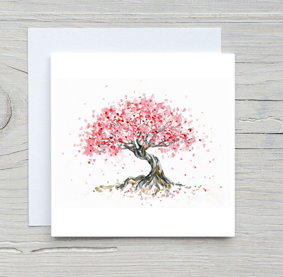 Cherry Blossom Tree Card, Cherry Blossom Painting, Cherry Blossom Tree ...