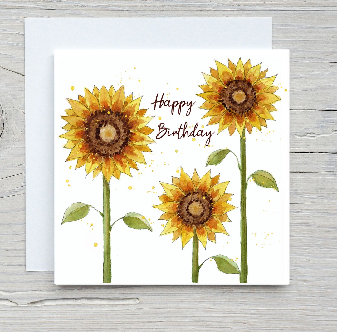 Sunflower Birthday Card, Watercolour Sunflowers Painting, Flower Cards ...