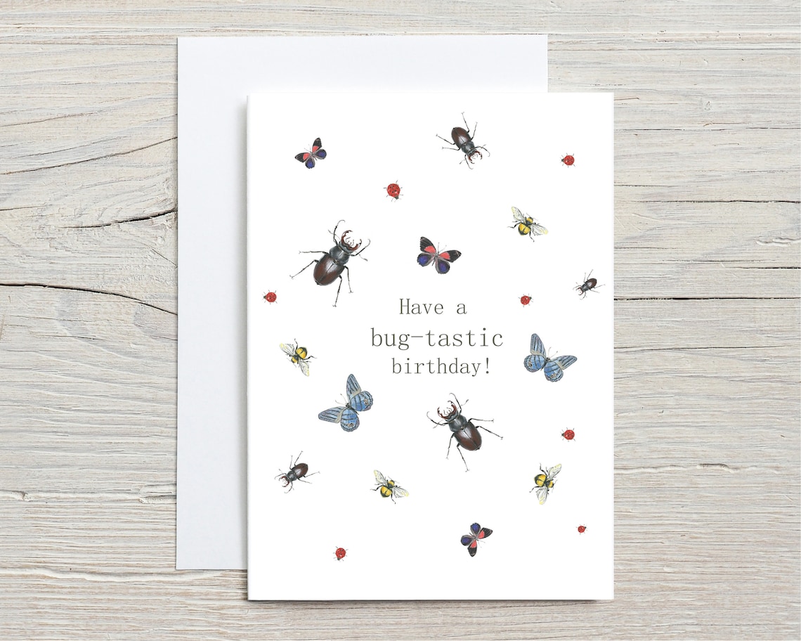Bug Birthday Card, Kids Birthday Cards, Bug-tastic Card, Insect Card ...