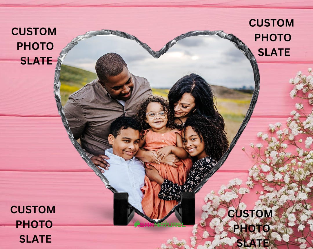 Personalized Heart Photo Slate | Heart Slate With Stands | Heart Photo ...