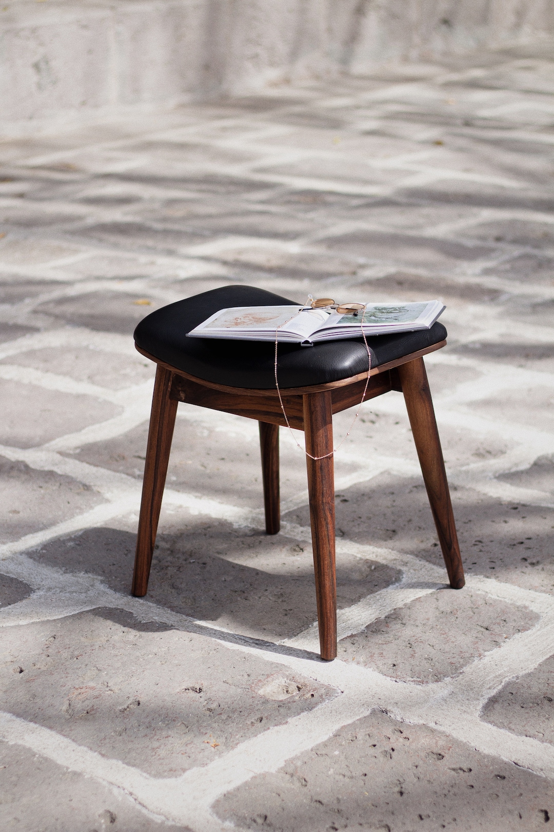 Wooden Leather Stool | Scandinavian Furniture | Wood Bench | Minimalist ...