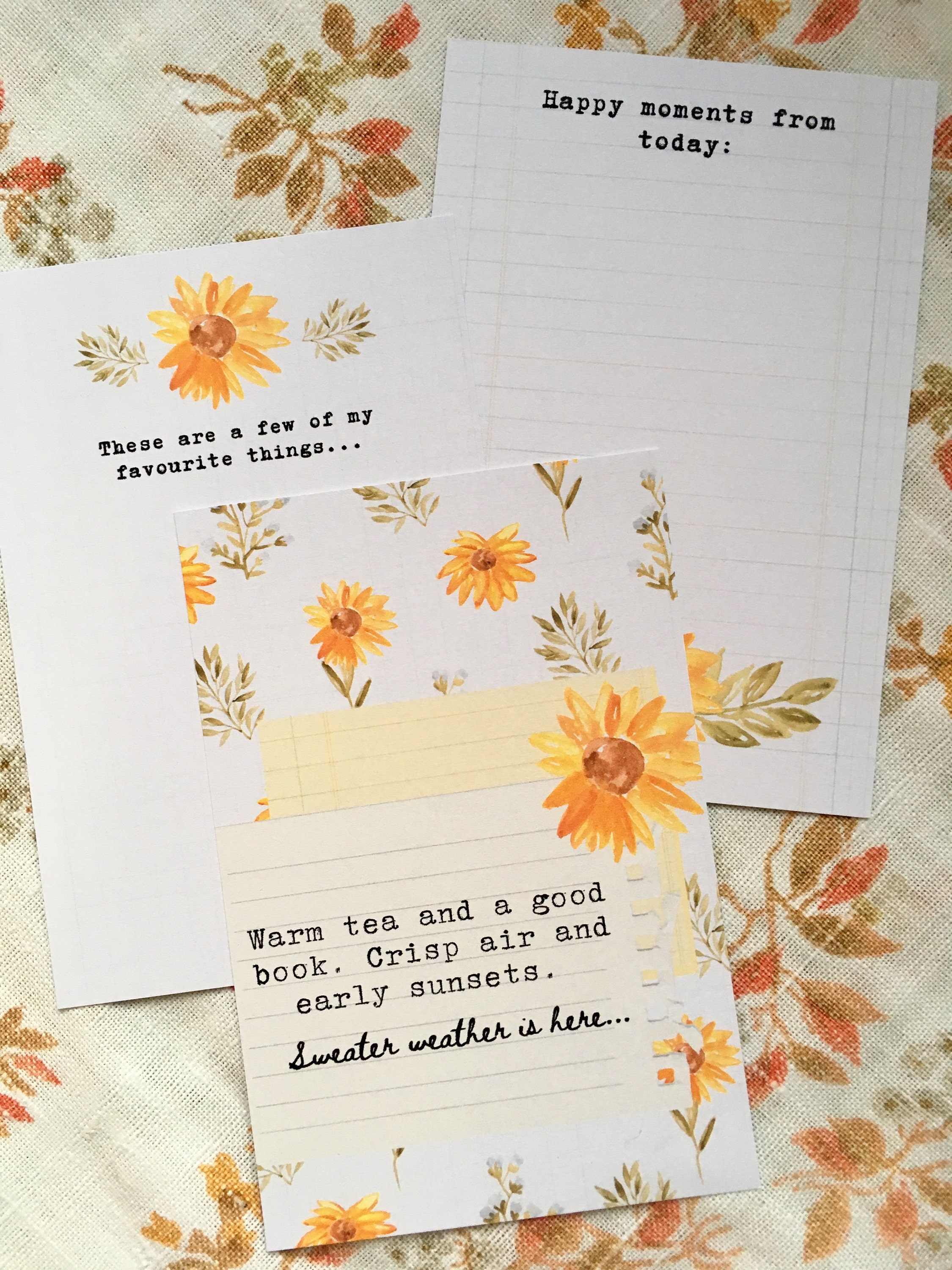 Harvest Florals Printable Journal Card Set Set of 3 - Etsy