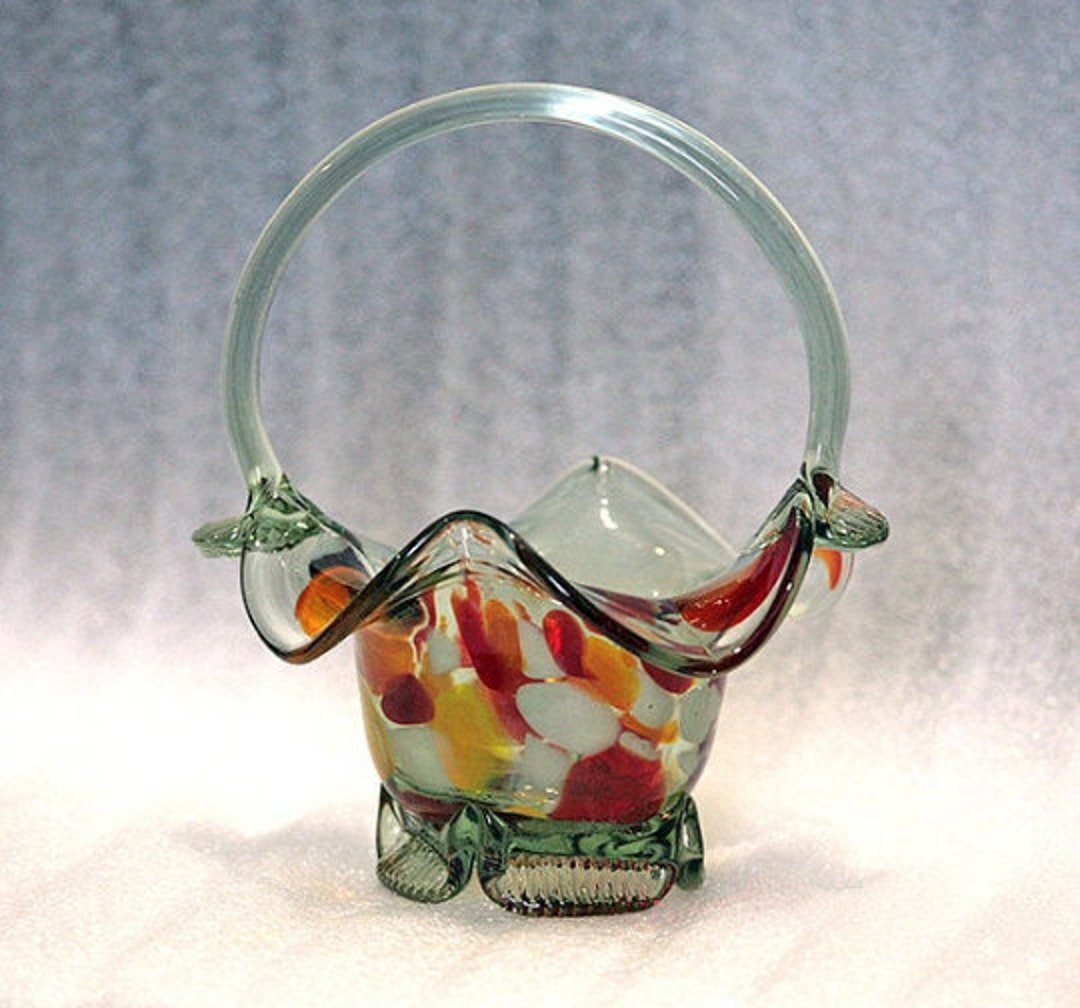 Vintage glazen snoep schotel vaas gekleurd glas Murano stijl oranje wit ...