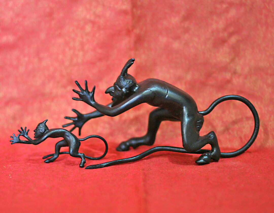 Pair Vintage Russian Devil Chort Statues Figurines Metal Cast Iron ...