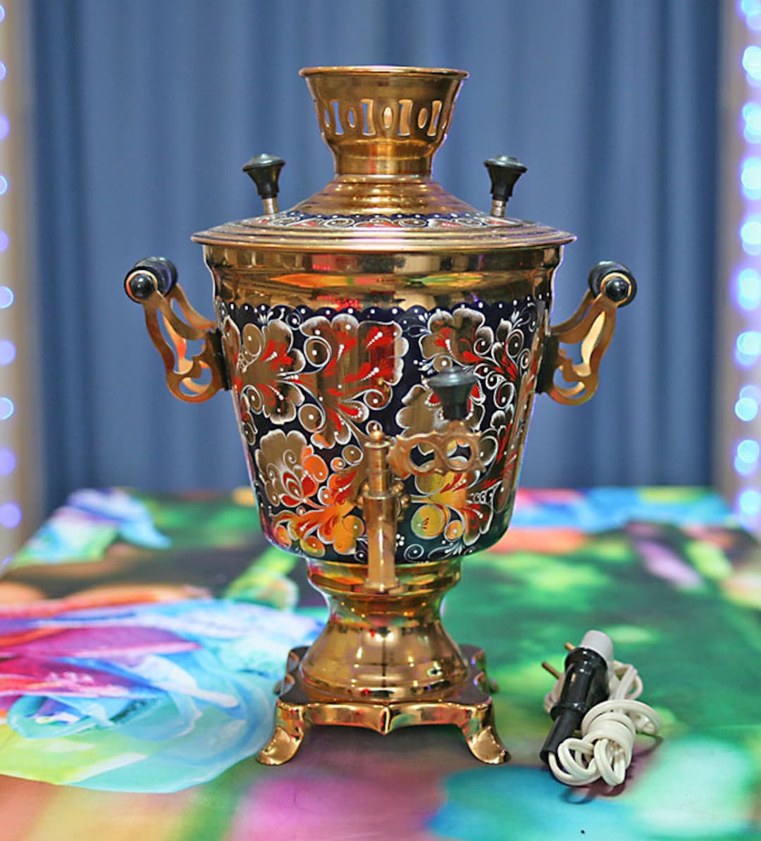 Vintage Hand Painted Soviet Samovar, Electric Metal Tea Pot, 1990 USSR ...