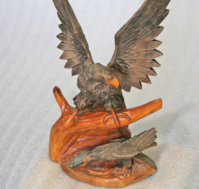Hand Carved Wooden Eagle With Baby Eagle Hand Made Wall - Etsy