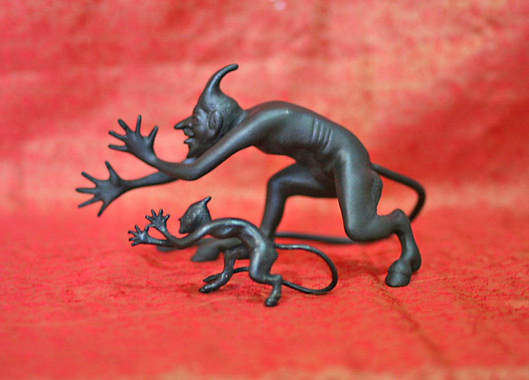 Pair Vintage Russian Devil Chort Statues Figurines Metal Cast Iron ...