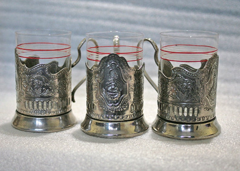Set of 3 Three Russian Tea Glass Holders Collectible Soviet - Etsy