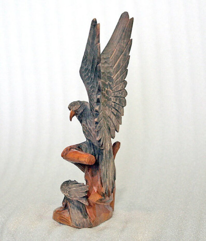 Hand Carved Wooden Eagle With Baby Eagle Hand Made Wall - Etsy