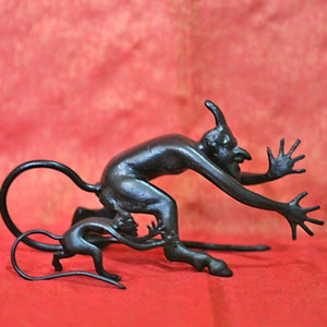 Pair Vintage Russian Devil Chort Statues Figurines Metal Cast Iron ...