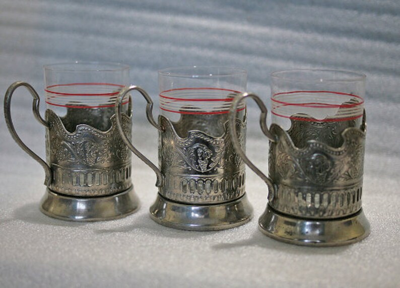 Set of 3 Three Russian Tea Glass Holders Collectible Soviet - Etsy
