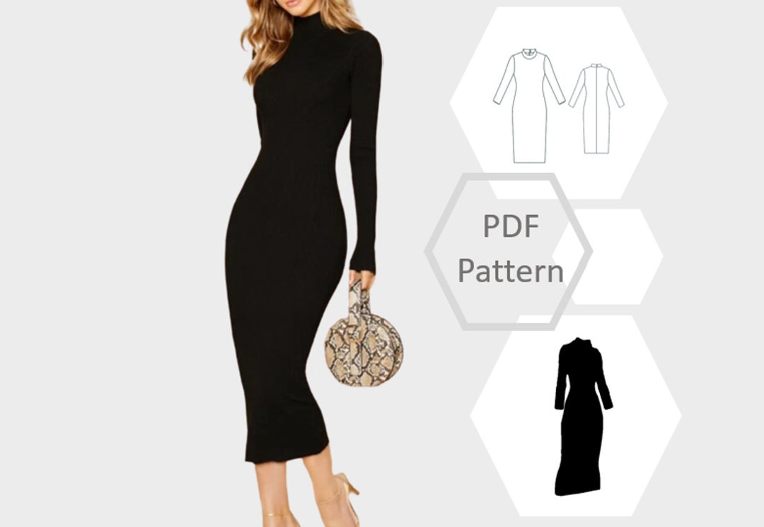 Midi Bodycon Long Sleeve Dress | Emma Dress Pattern | Size 6 - 34 | PDF ...