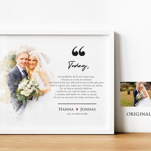 Custom Poem Print, Wedding Vows Print, Watercolor Style From Photo ...