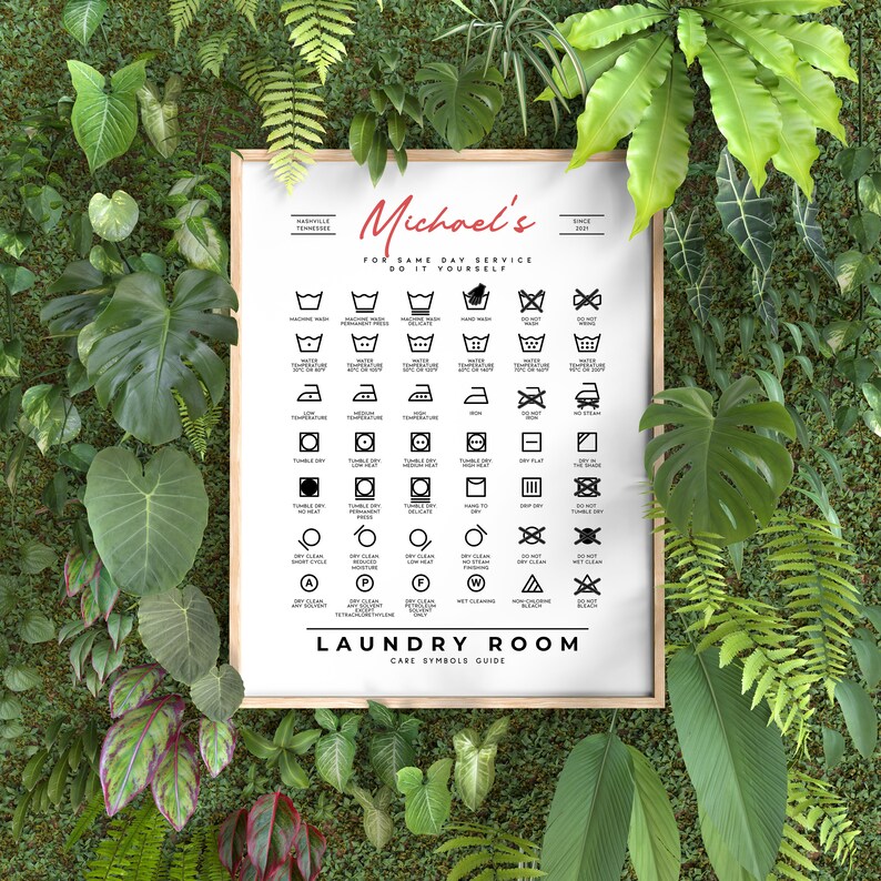 Laundry Guide Symbols: Custom Modern Care Sign Wall Art Print - Etsy