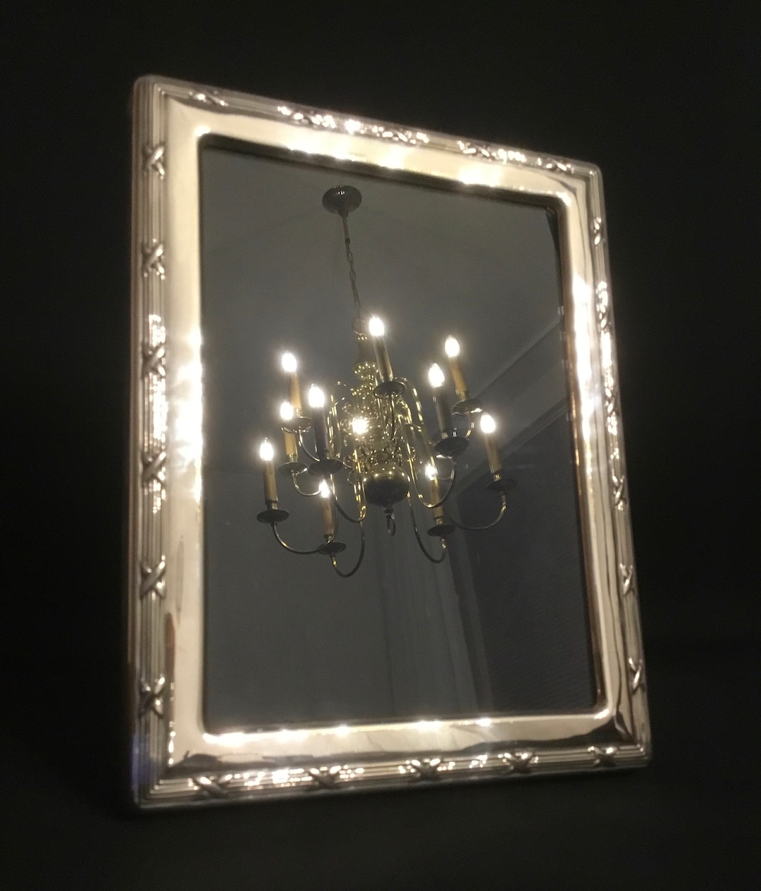 Large Silver Photo Frame With Stylishly Decorated Ribbon & Reed Border ...