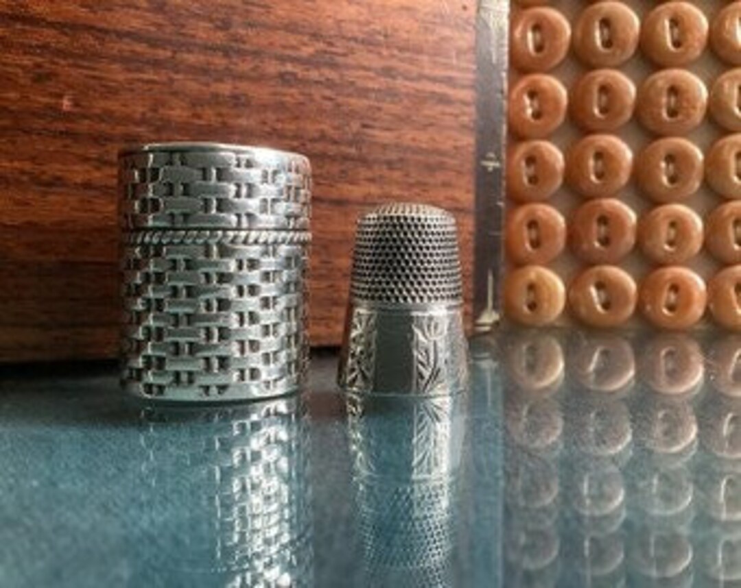 Thimble With Silver Case Sewing Kit Woven Basket and Thimble House With ...