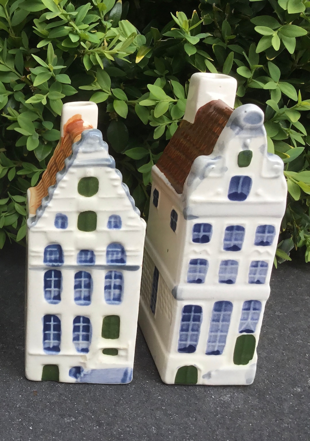 Miniature Houses Delft Polychrome Hand Painted 2 Dutch Canal Houses in ...