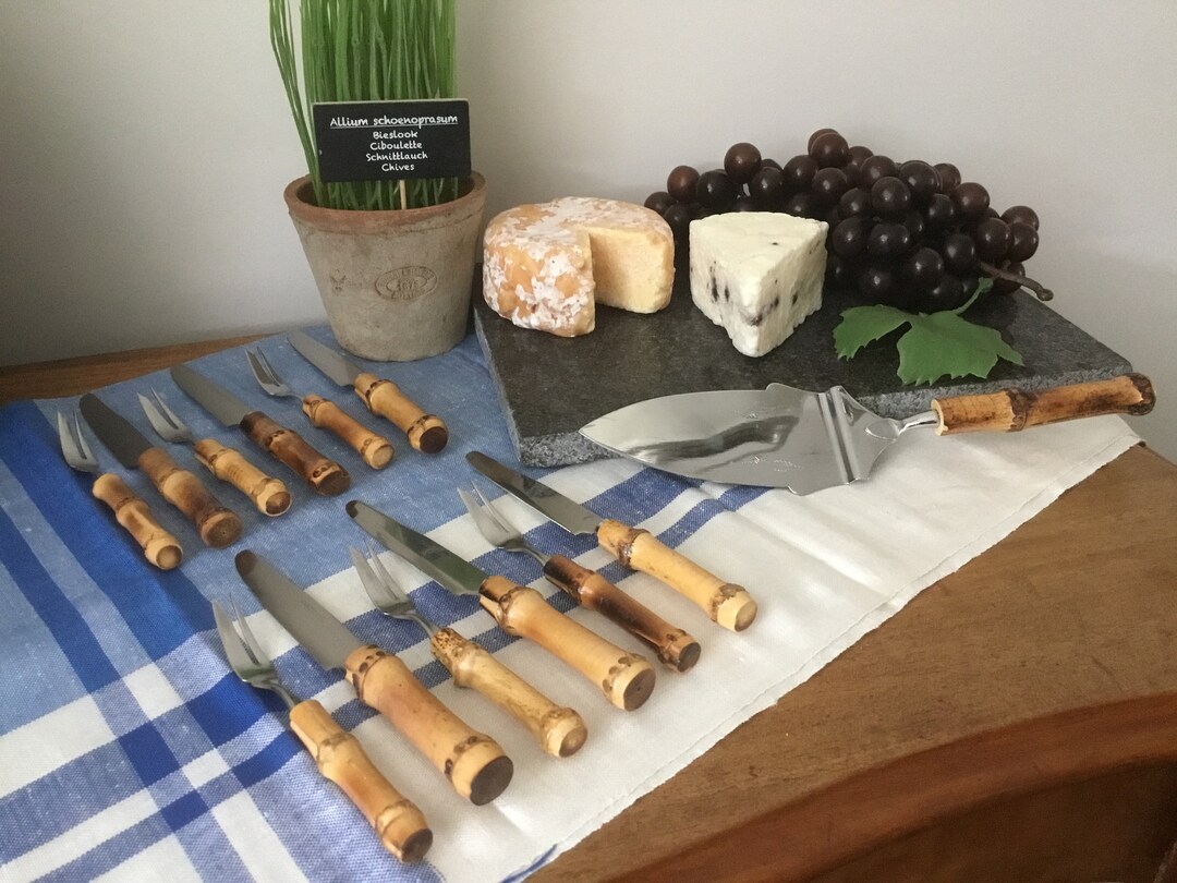 Bamboo Dessert Serving Set, Forks, Knives and Serving Spoon Vintage Ca ...