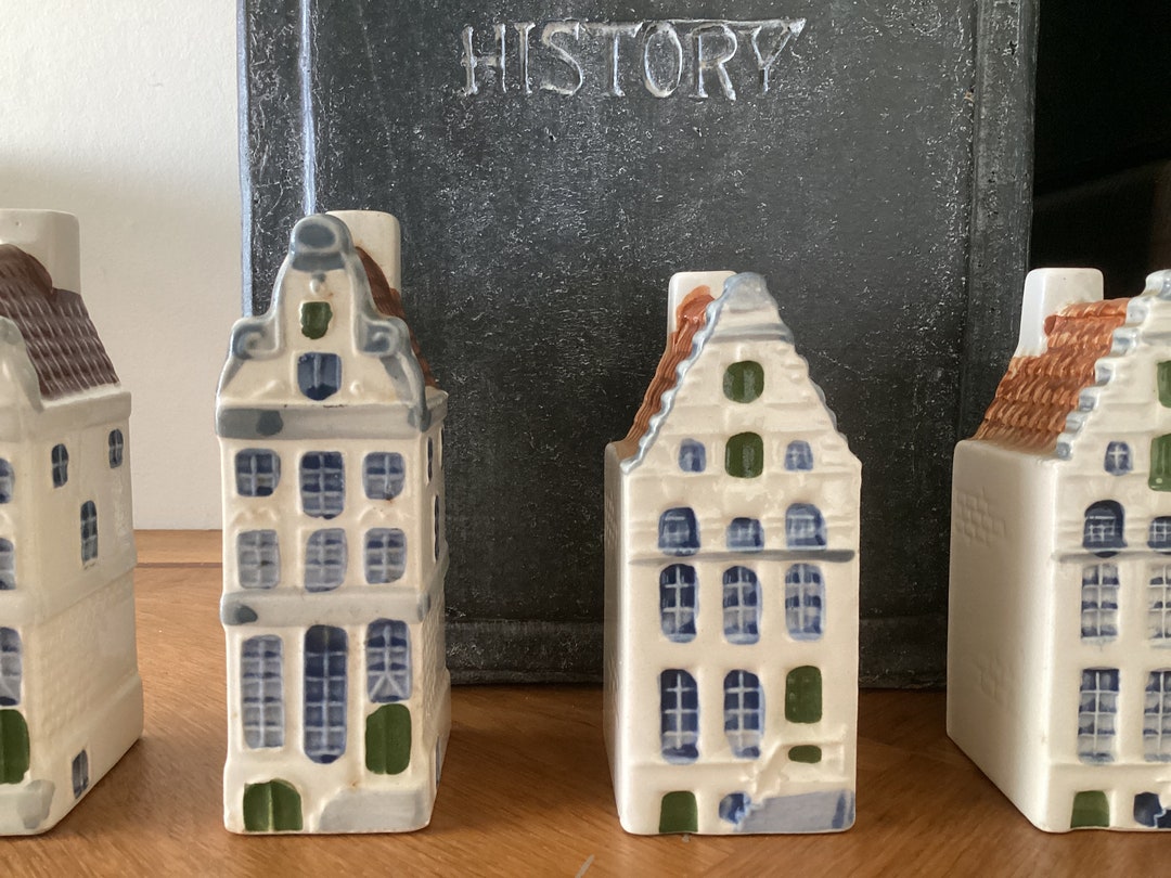 Miniature Houses Delft Polychrome Hand-painted 2 Dutch Canal Houses in ...