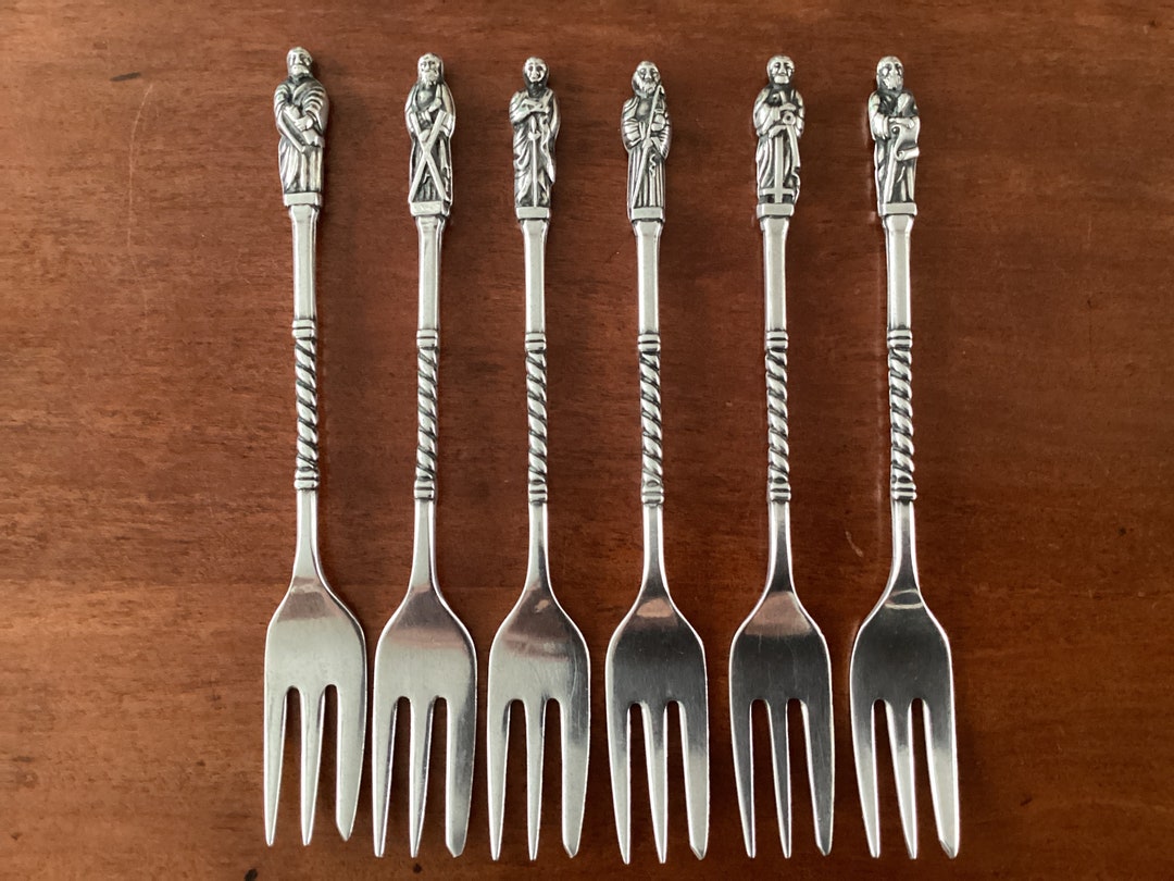 Apostle Pastry Forks - Silver-plated Set of 6 Small 3-prong Forks for ...