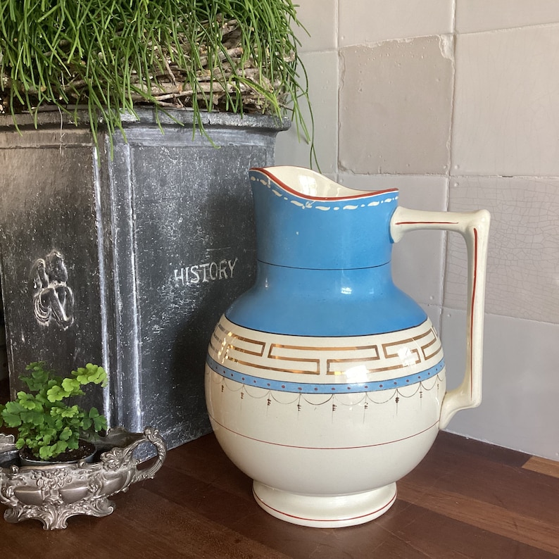 French Pottery Water Jug Made Ca.1910 Nimy France - Ivy Plants and ...