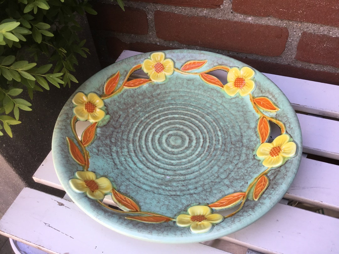 Openwork Pottery Plate Beautiful in Shape Decorated With Yellow ...