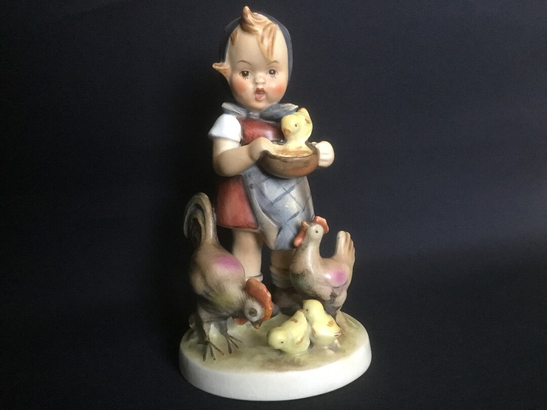 Hummel Goebel Figurine of a Girl Feeding Chickens and Chicks, Gift, Old ...