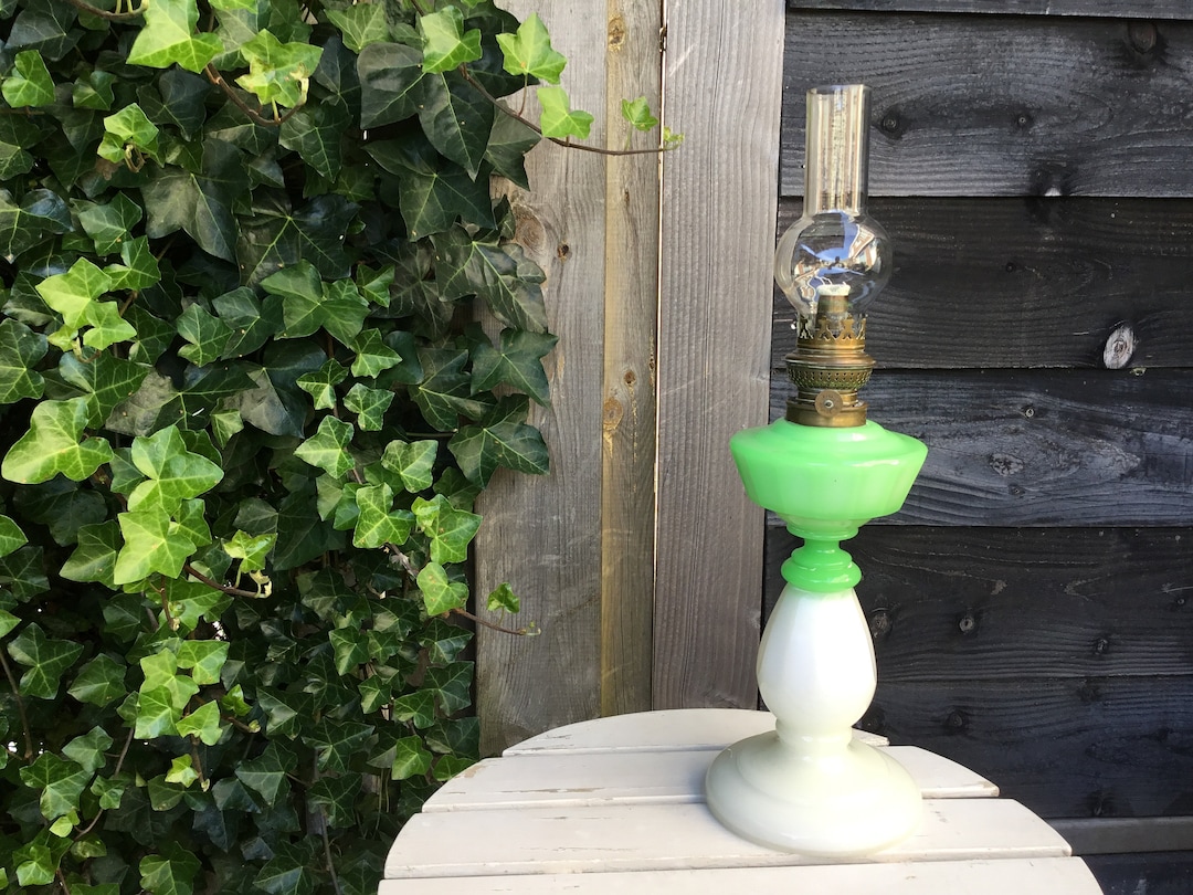 Standing Table Oil Lamp With a White Opaline Base and Opaline Anna ...