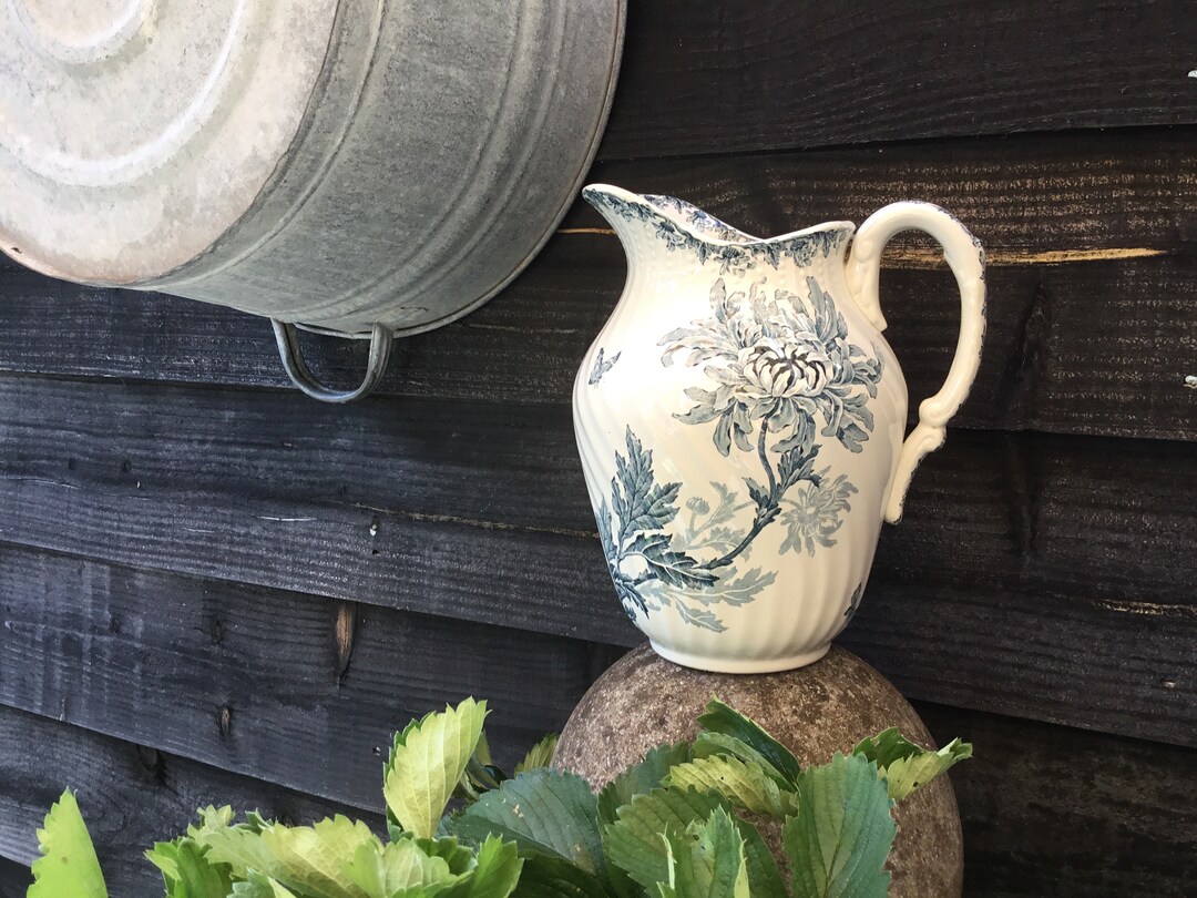 French Earthenware Water Jug Made Around 1900, Indiana Decor Butterfly ...