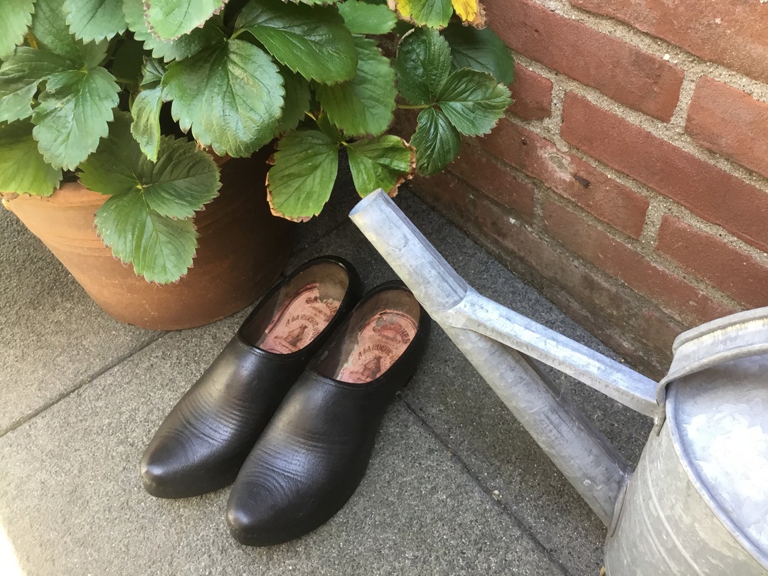 French Women's Clogs With Heel Made of Wood With Black Leather ...