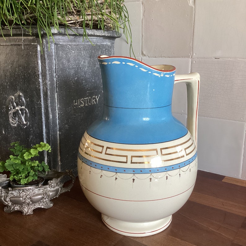 French Pottery Water Jug Made Ca.1910 Nimy France - Ivy Plants and ...