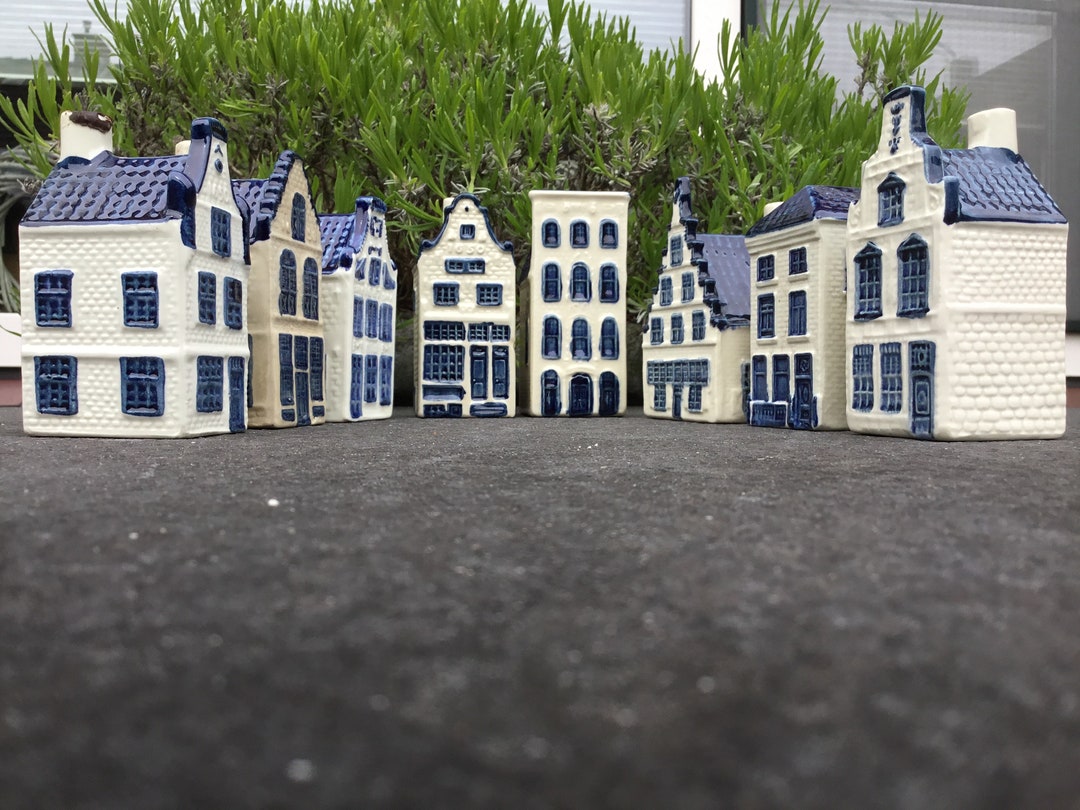 Rynbende Miniature KLM Houses - Delft Blue Hand-painted Dutch Canal ...