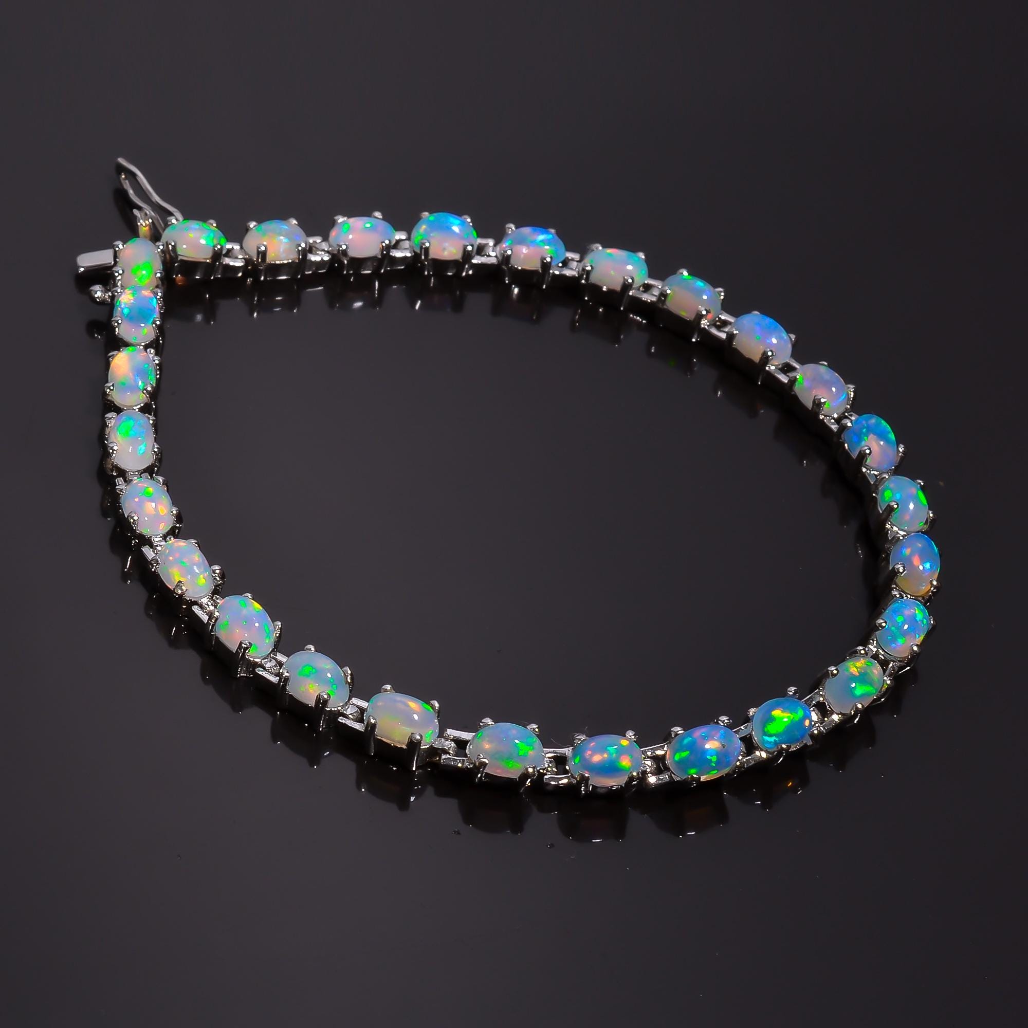 Natural White Multi Fire Oval Opal Tennis Bracelet, October Birthstone ...