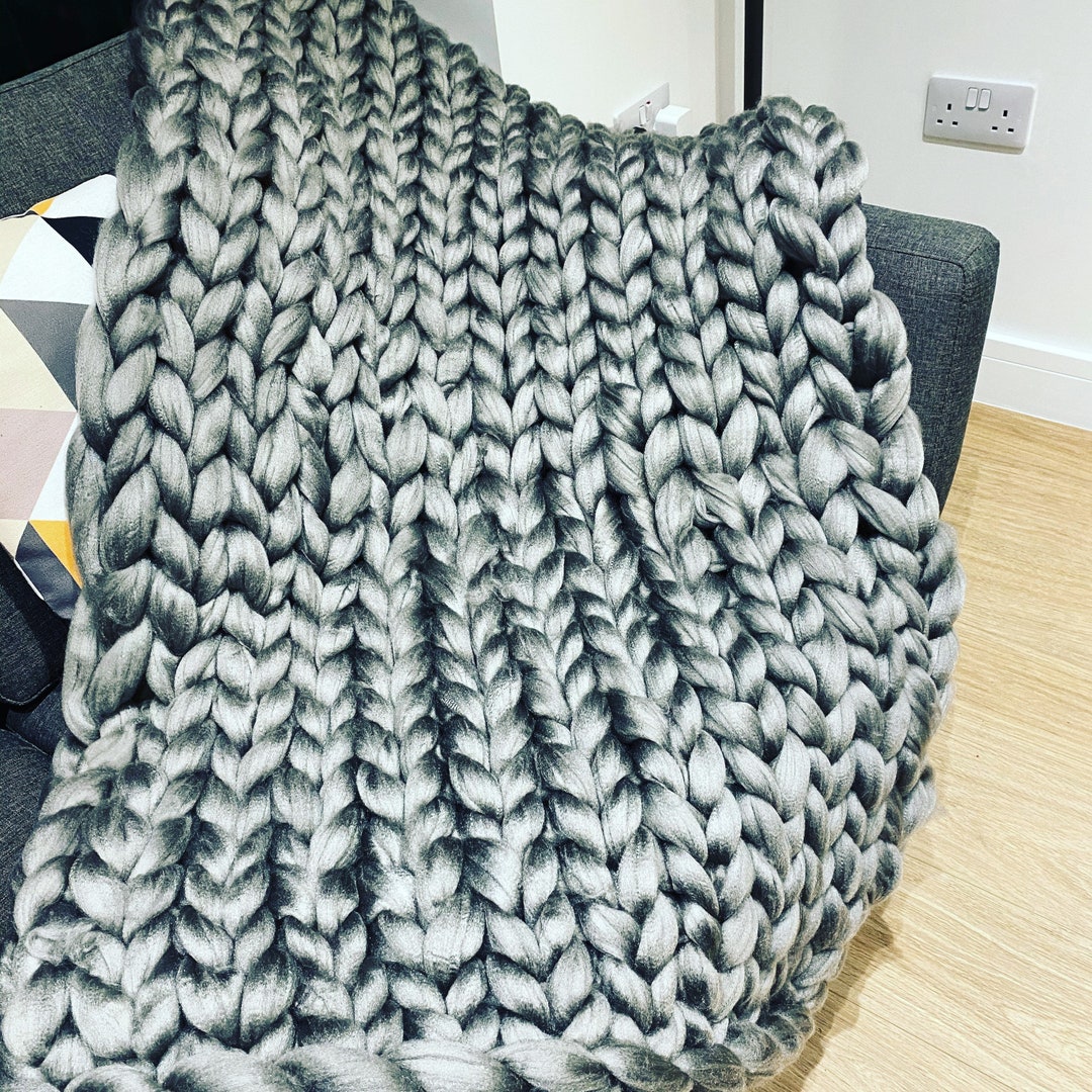 Giant Knitted Blanket Chunky Yarn Wool. Super Big Bulky Arm - Etsy