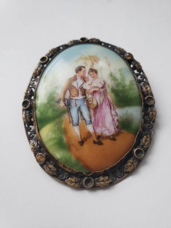 Vintage Czech Porcelain Brooch | Etsy