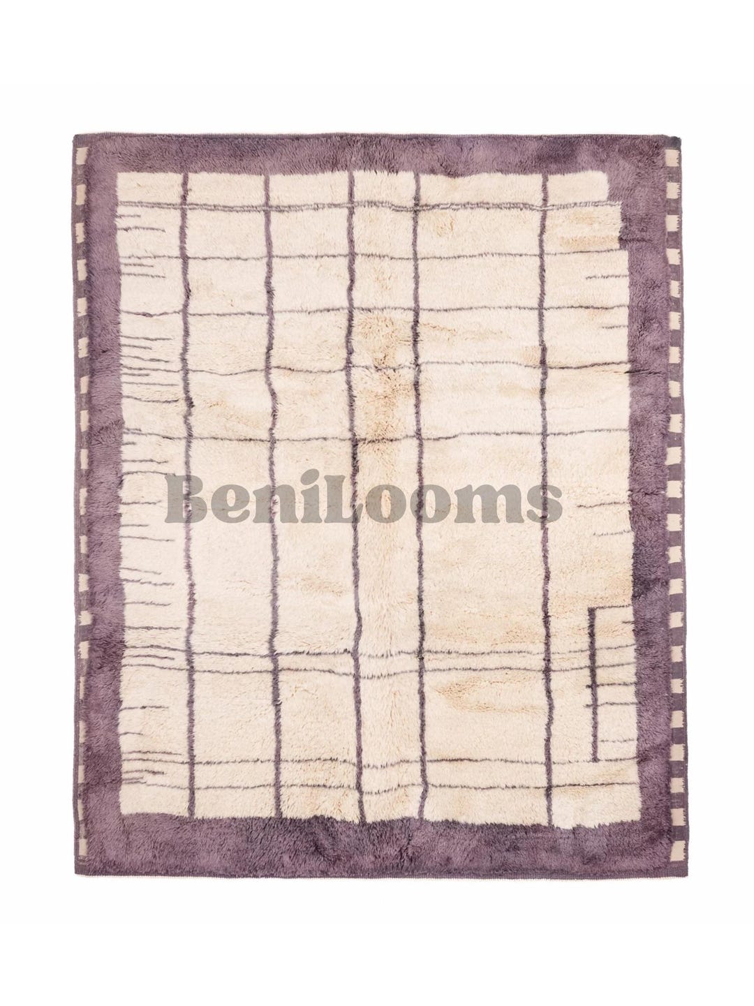 Moroccan Wool Rug, Handmade Grid Pattern, Cream Lavender, Made to Order ...