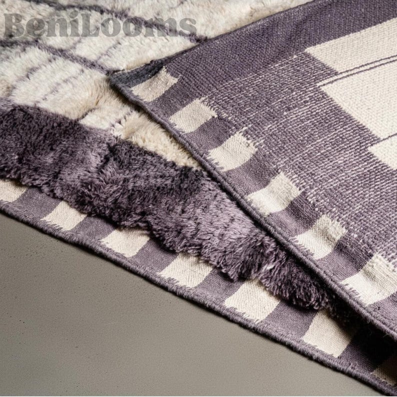 Moroccan Wool Rug, Handmade Grid Pattern, Cream Lavender, Made to Order ...