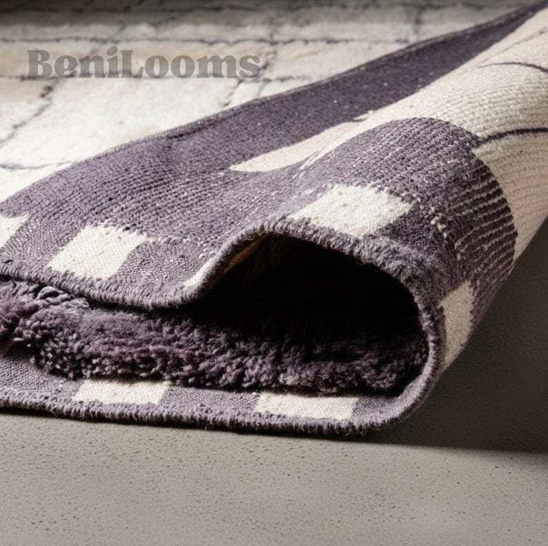 Moroccan Wool Rug, Handmade Grid Pattern, Cream Lavender, Made to Order ...