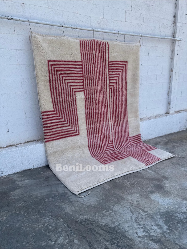 Geometric Beni Mrirt Wool Rug, Pink Moroccan Berber Carpet, Handmade ...