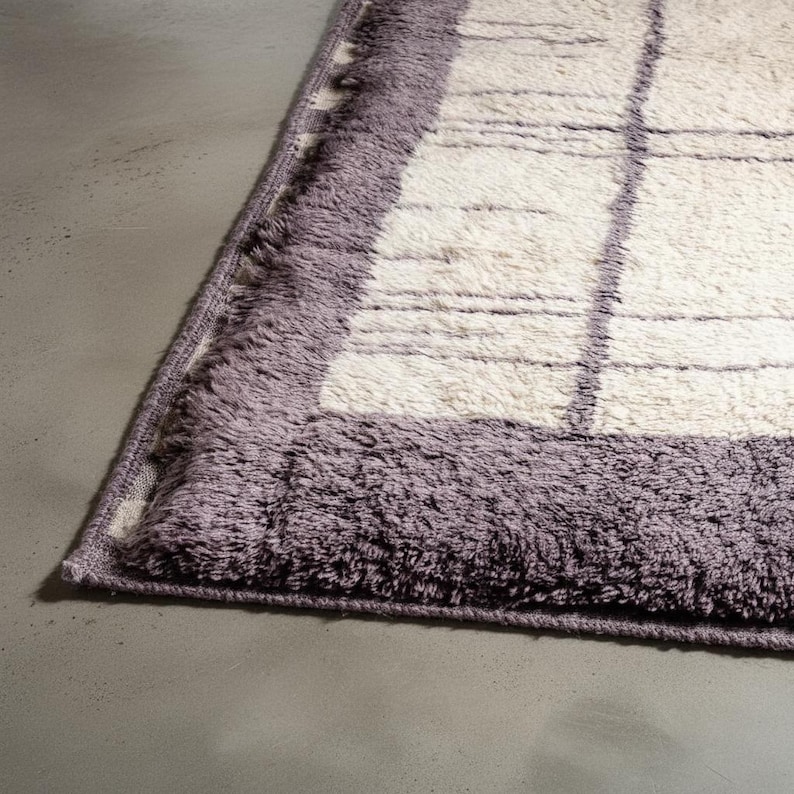 Moroccan Wool Rug, Handmade Grid Pattern, Cream Lavender, Made to Order ...