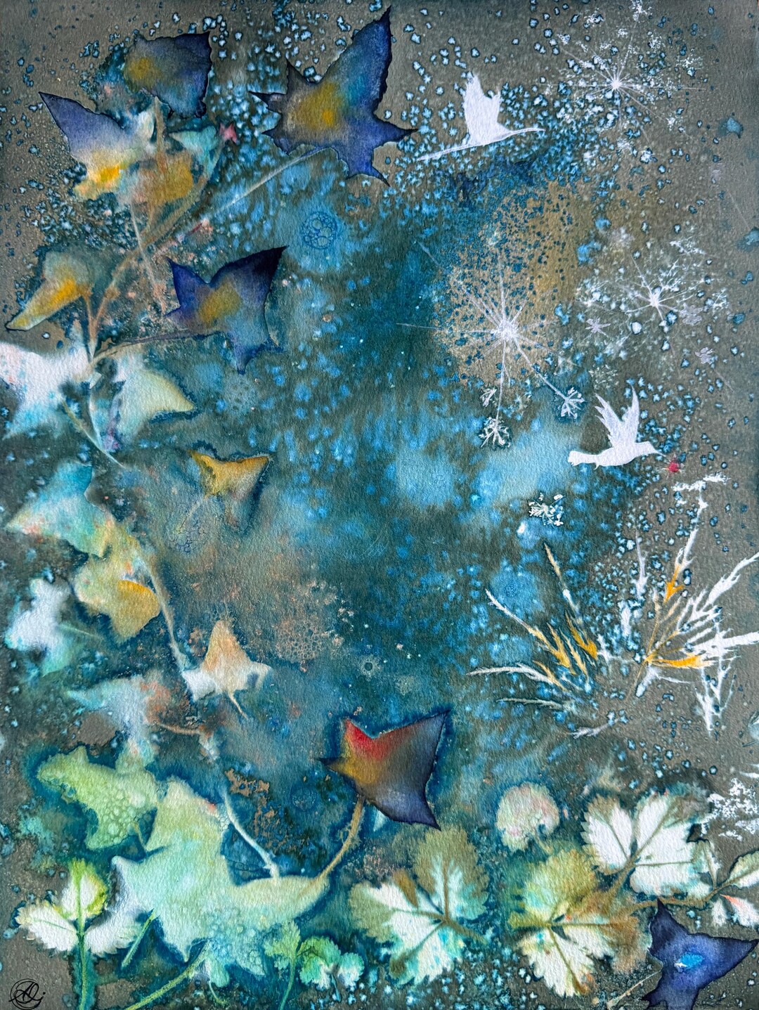 Colorful Flight, the Stars, Original Cyanotype, Watercolor and Ink (39 ...
