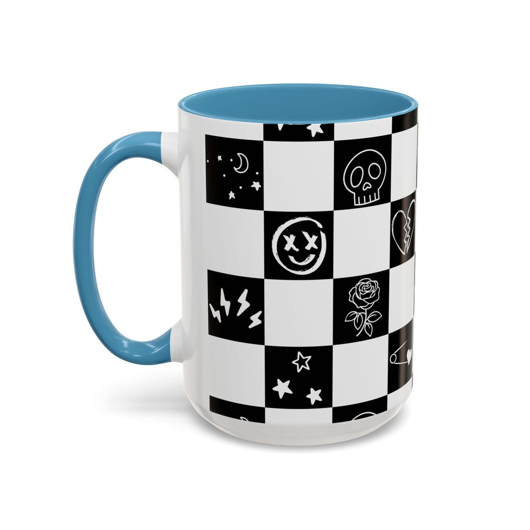 Checkered Emo Aesthetic Accent Mug | Black and White Mug, Skulls and ...