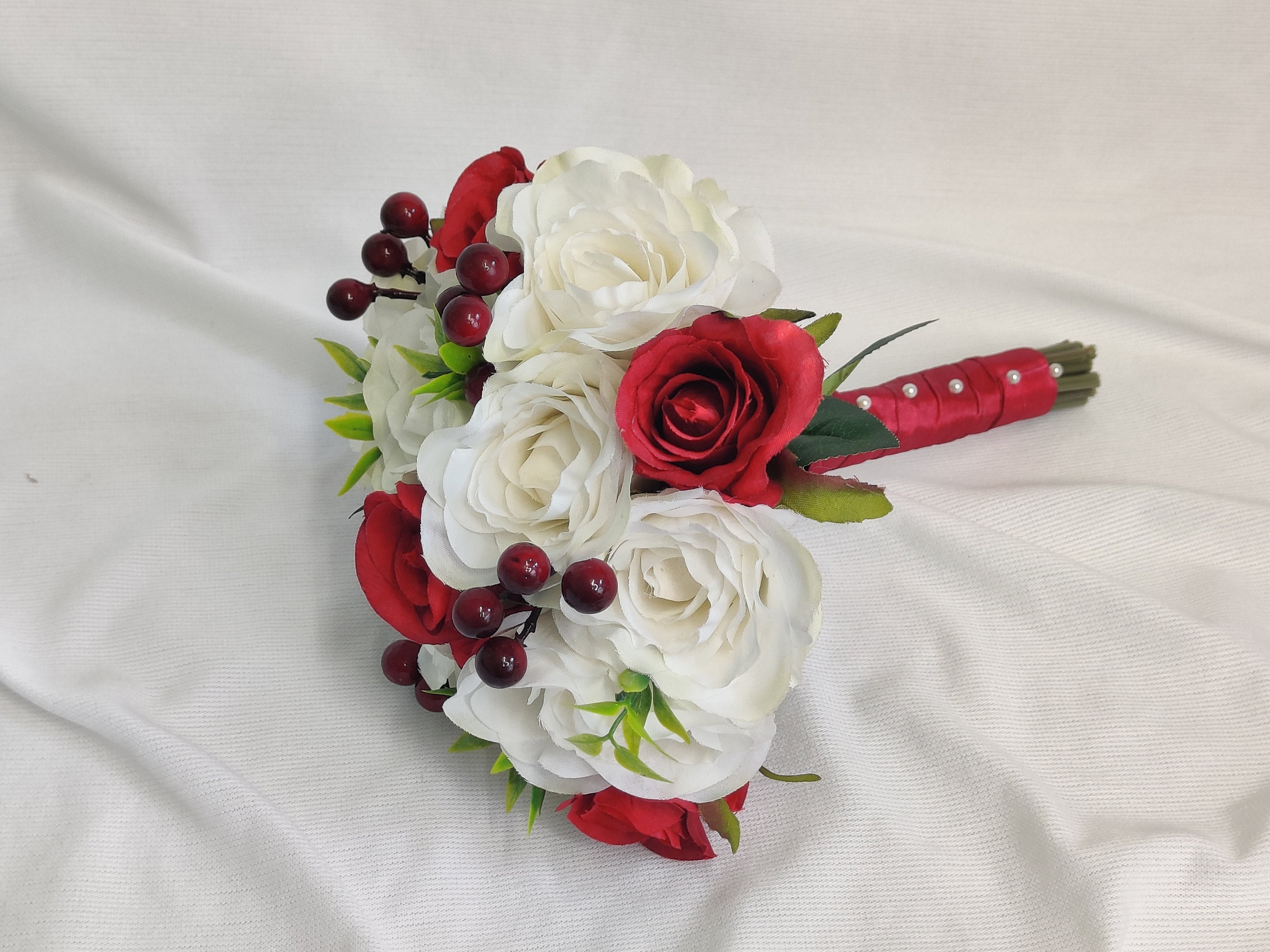 Red Wedding Flowers Ivory and Red Rose Faux Wedding Flowers | Etsy