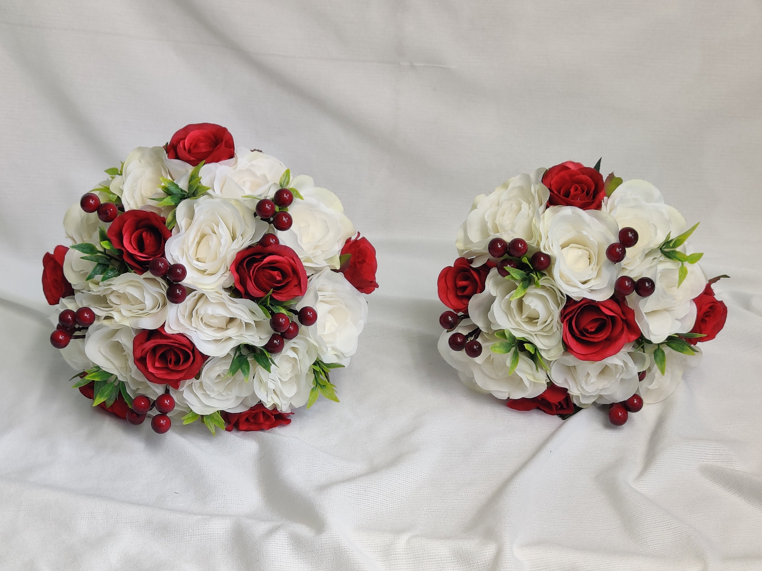 Red Wedding Flowers Ivory and Red Rose Faux Wedding Flowers | Etsy