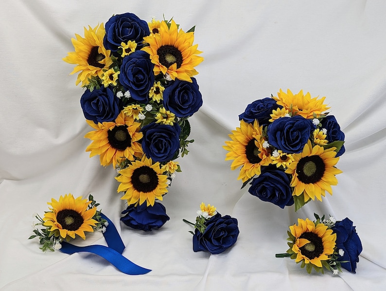 Sunflower Wedding Flowers | Blue Rose and Sunflower Faux Wedding ...