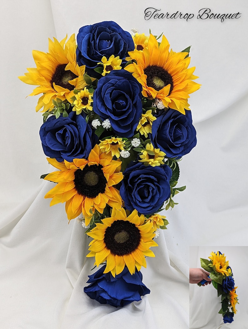 Sunflower Wedding Flowers | Blue Rose and Sunflower Faux Wedding ...