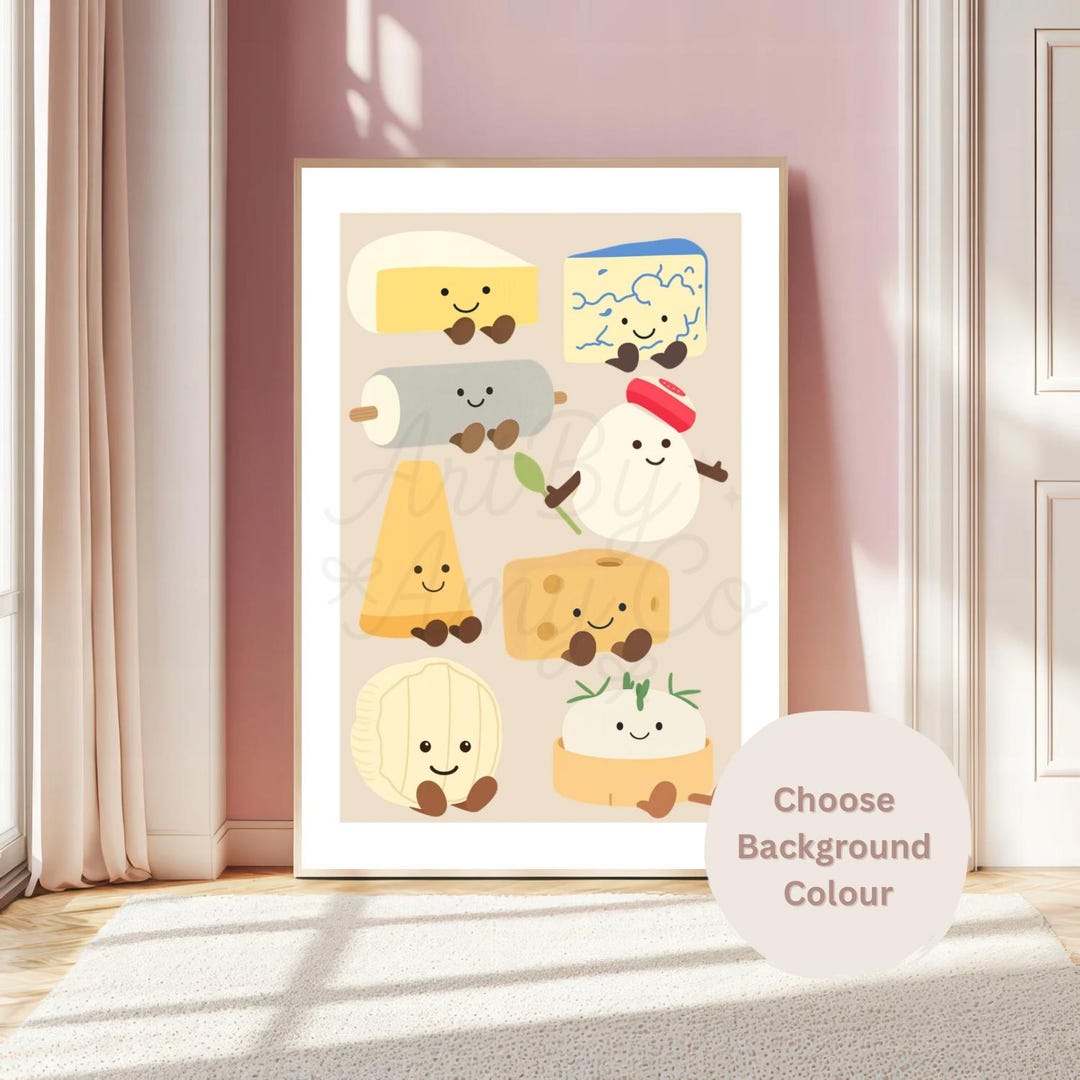 Jellycat Inspired Cheese Art Print | Cute Kitchen Wall Art | Plush ...