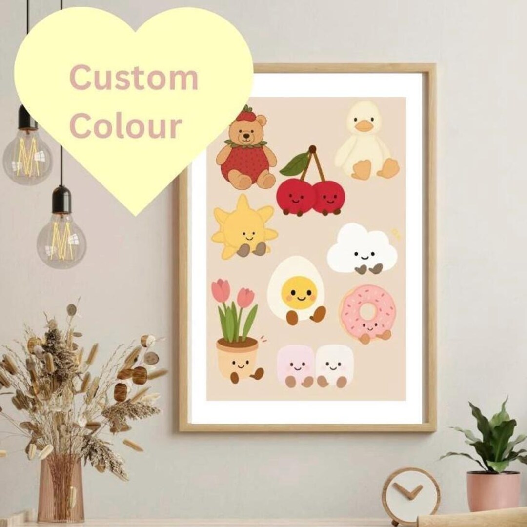 Jellycat Inspired A4 Art Print – Strawberry Bear, Duck, Egg, Tulips ...