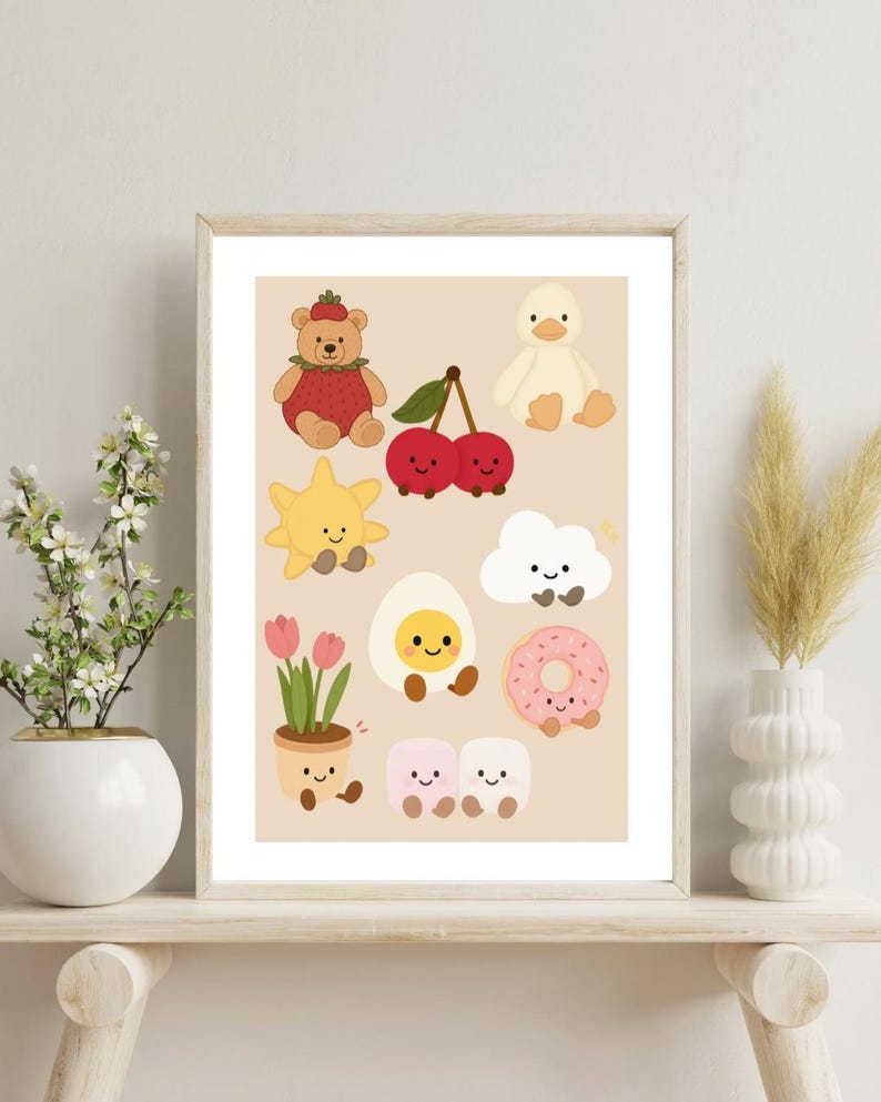 Jellycat Inspired A4 Art Print – Strawberry Bear, Duck, Egg, Tulips ...